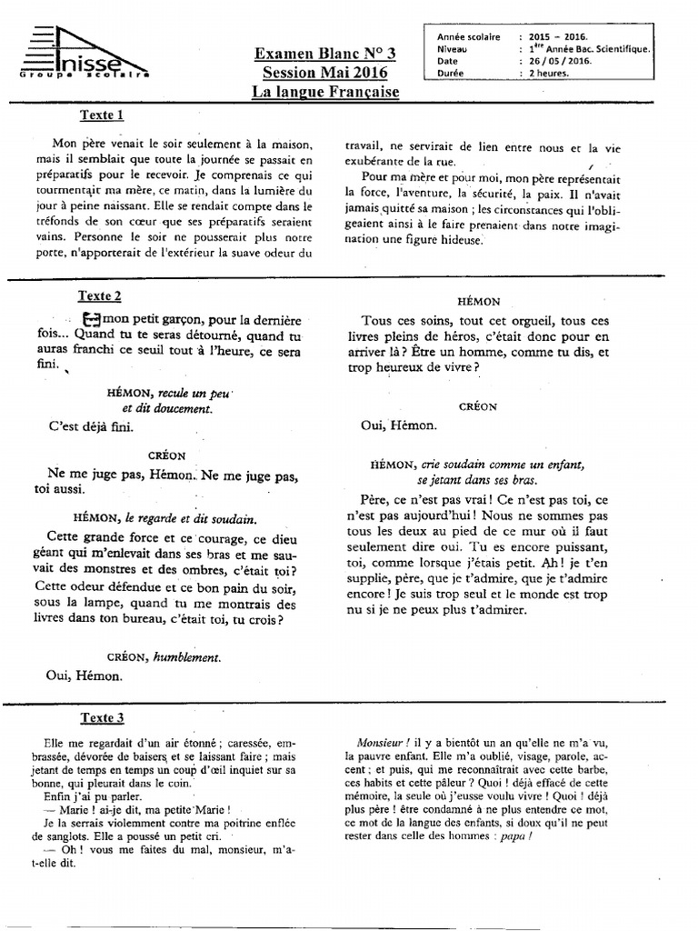 GSA 1BAC 2015 2016 EB3 Francais | PDF