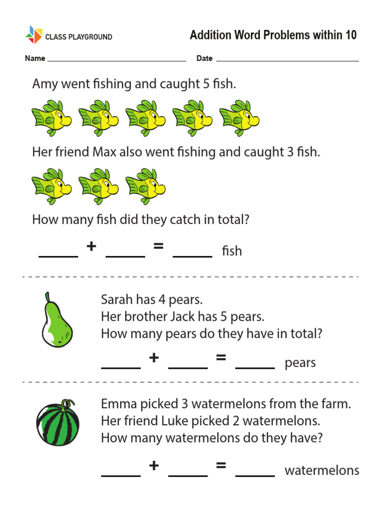 Addition Word Problems Within 10 US Letter | PDF
