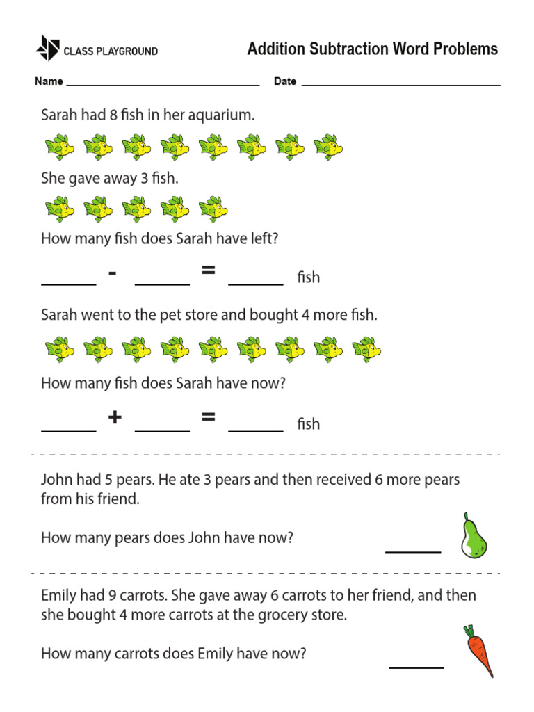 Addition Subtraction Word Problems US Letter | PDF
