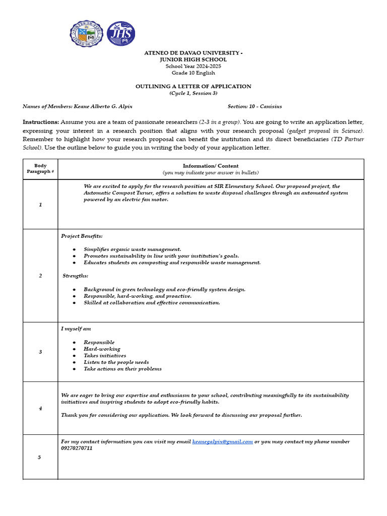 Copy of Copy of Enabling Task 1B - Composing A Letter of Application (Alpiz) | PDF | Learning ...