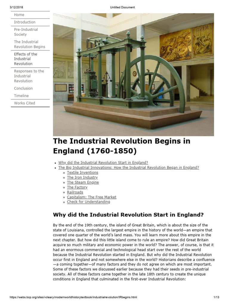 Industrial Revolution in England (1760-1850) | PDF | Weaving | Industrial Revolution