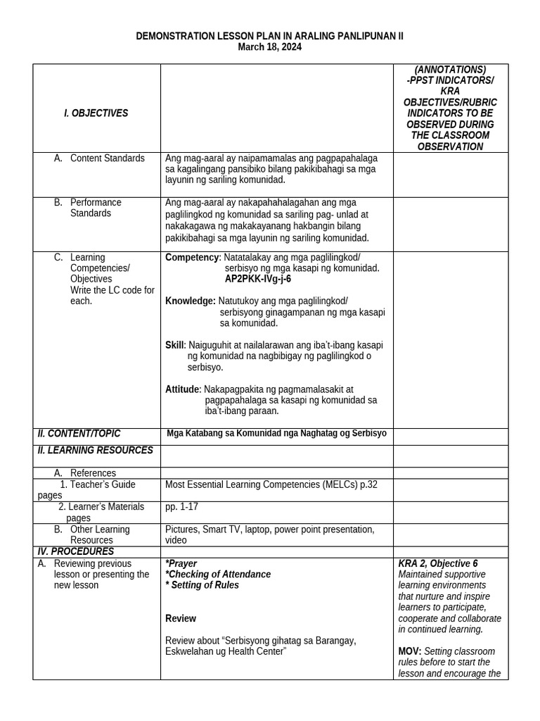 Demonstration Lesson Plan in Aral - Pan. Ii | PDF | Learning | Teachers