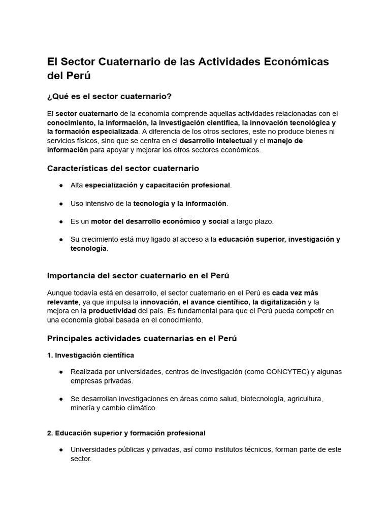 Sector Cuaternario de La Economía Del Perú | PDF | Innovación ...