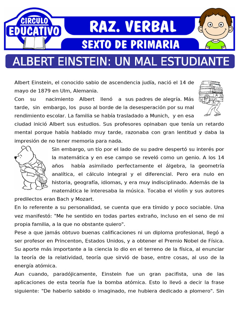 Lectura Sobre Albert Einstein Para Sexto de Primaria (5) | PDF | Albert ...
