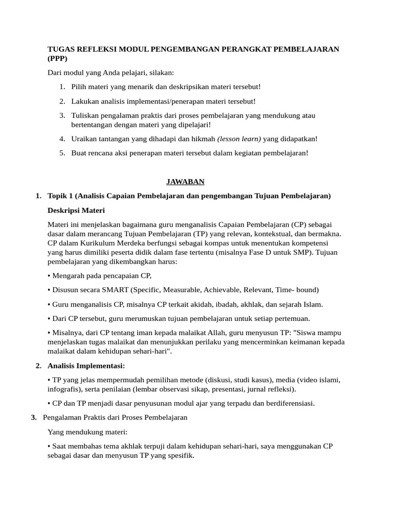 Tugas Refleksi Modul PPP | PDF
