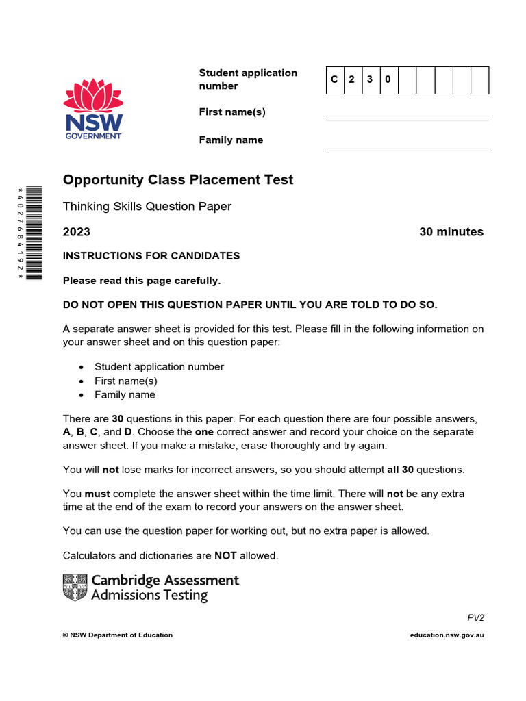 OC23 Thinking Practice Questions | PDF