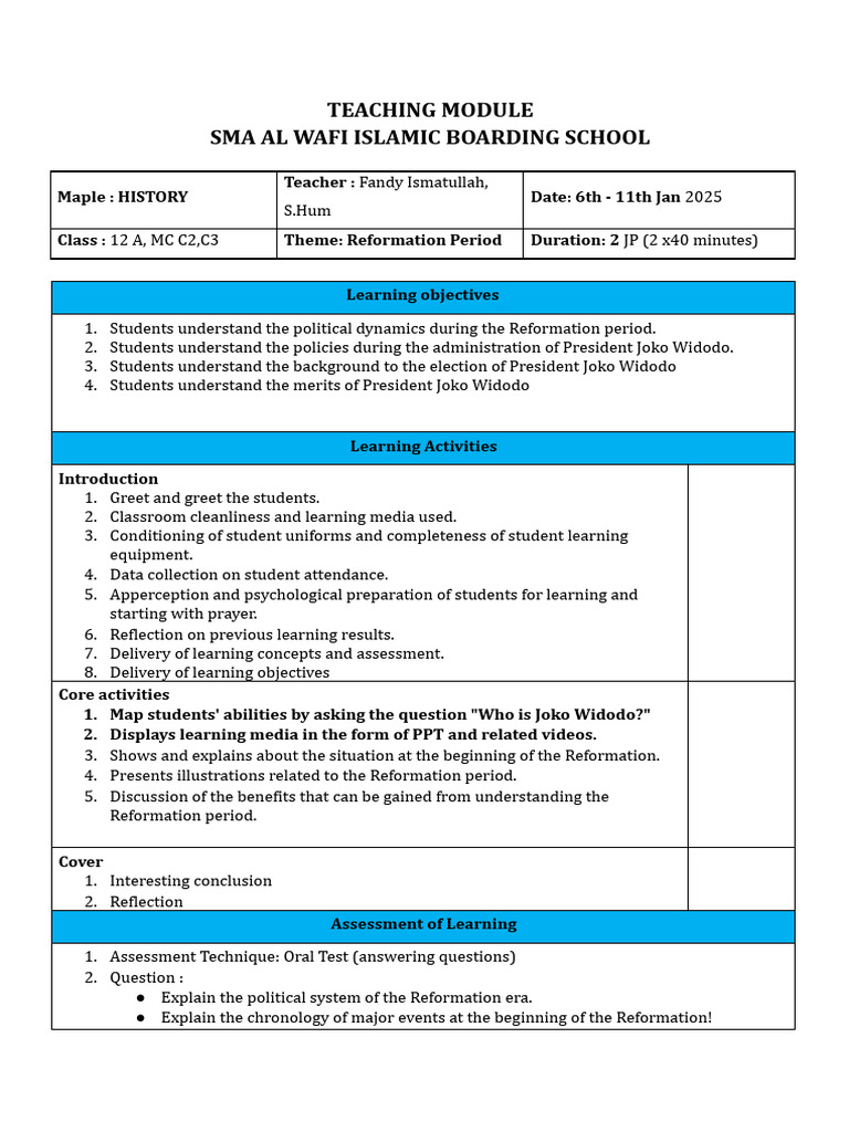Lesson Plan history 12th grade | PDF | Learning | Pedagogy