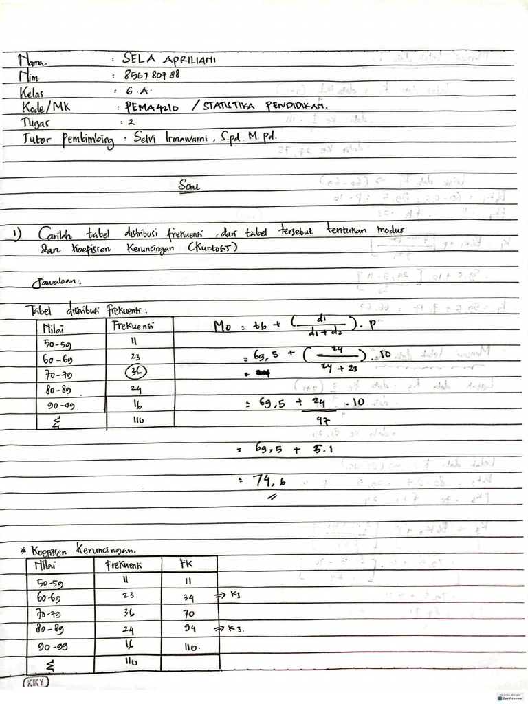 Tugas 2 STATISTIKA SELA APRILIANI | PDF