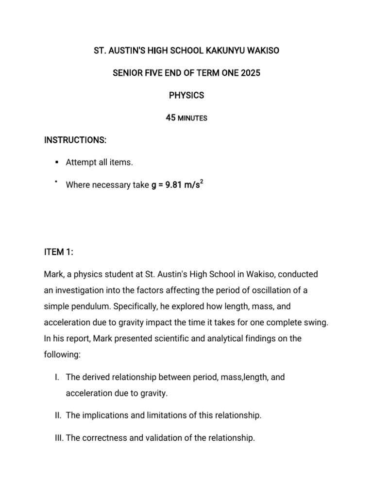 s5 Physics Paper One | PDF