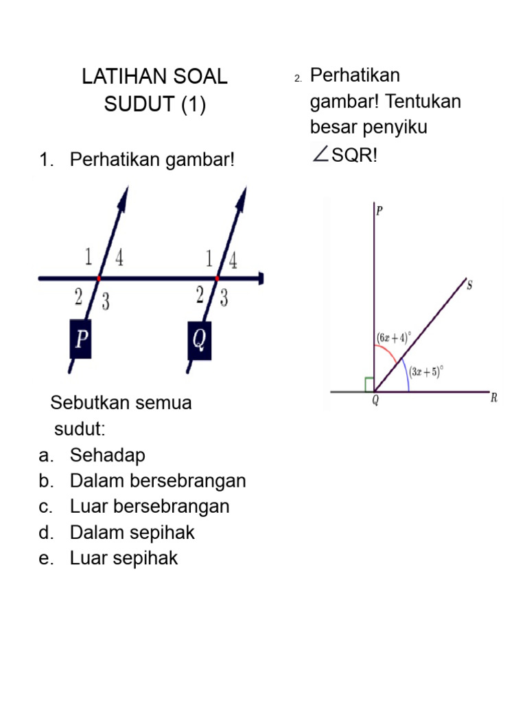 Latihan Soal Sudut Geometri Matematika | PDF