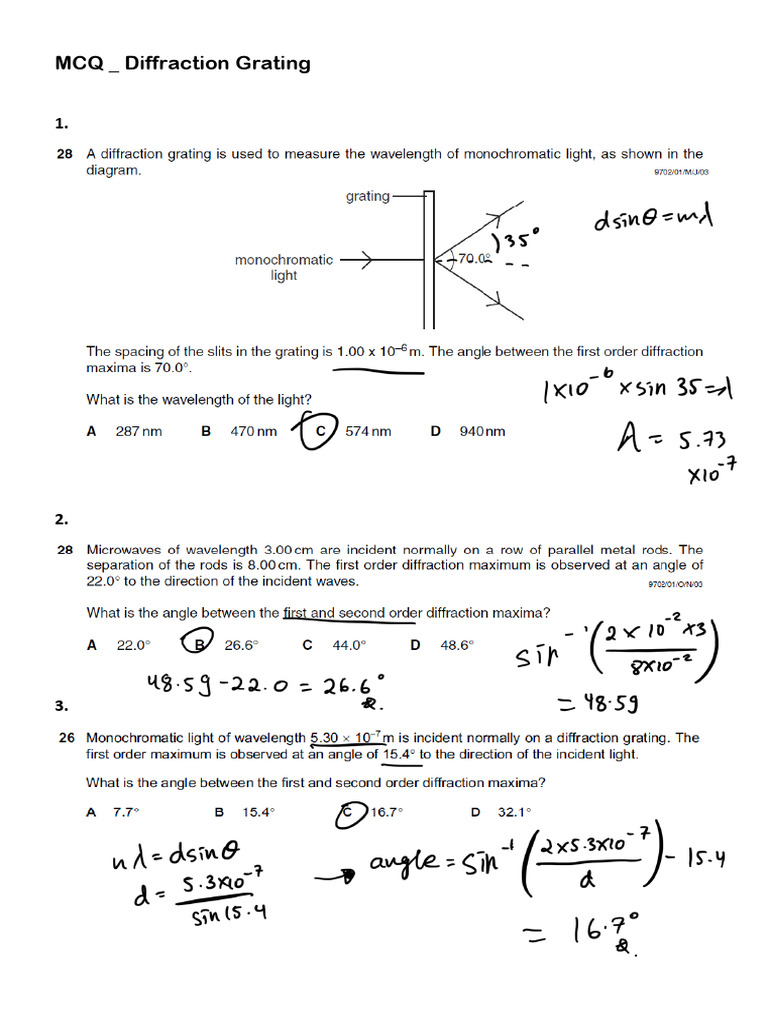 MCQ_Diffraction Grating | PDF