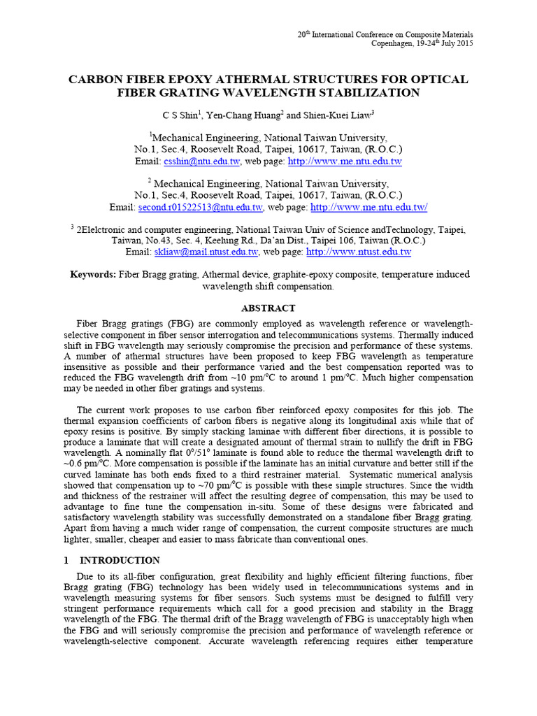 CARBON FIBER EPOXY ATHERMAL STRUCTURES FOR OPTICAL FIBER GRATING ...