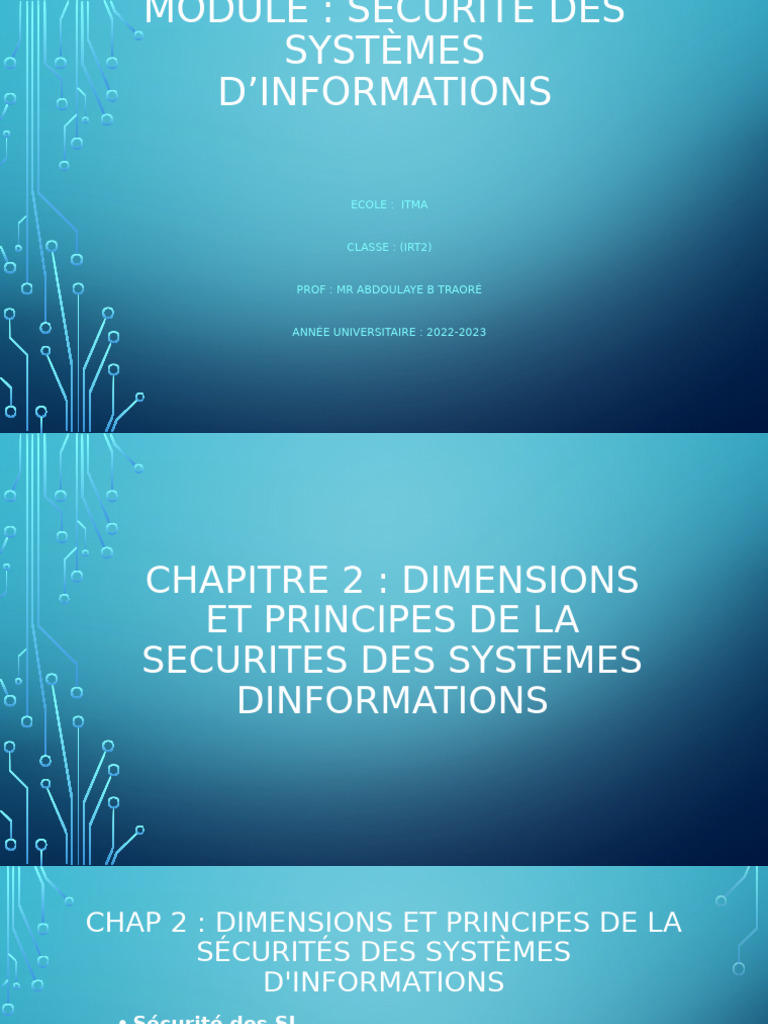 Chapitre 2_ Dimensions et principes de la sécurité des si | PDF | Risque | Sécurité des systèmes ...