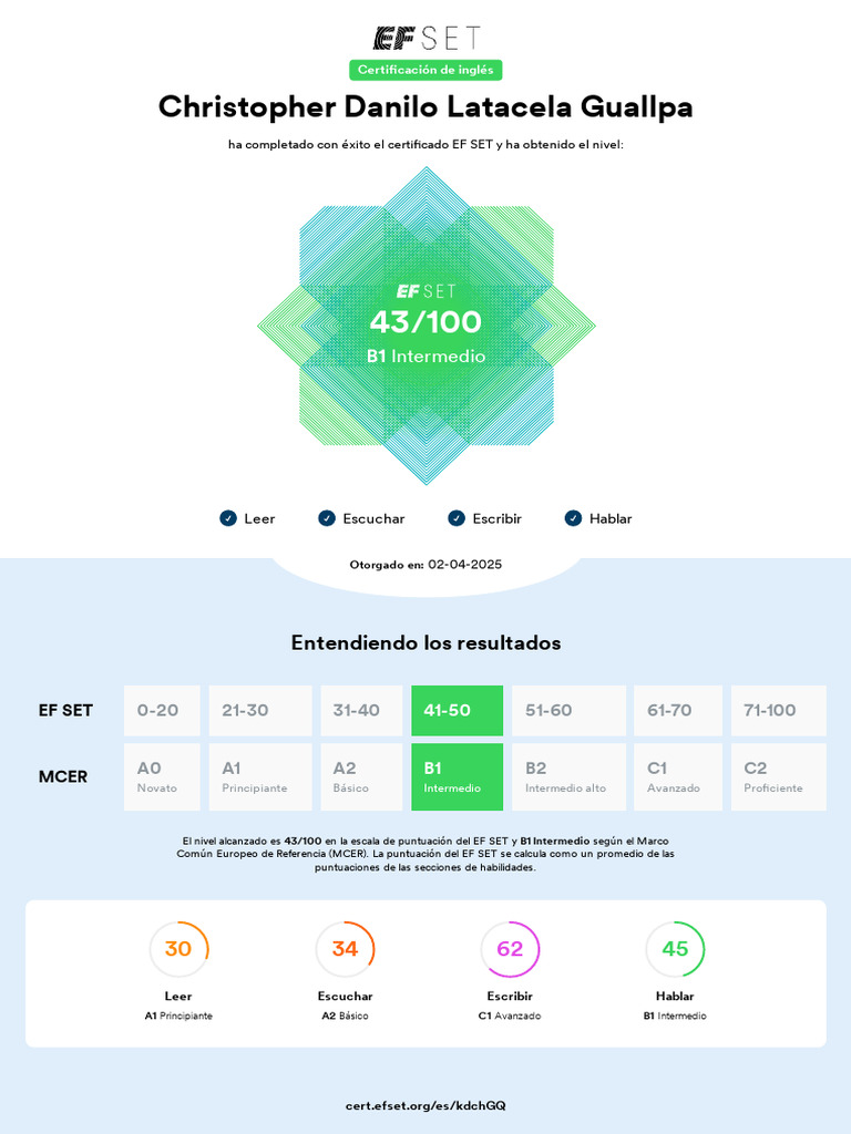 Certificación Ef Set Nivel B1 Inglés Pdf