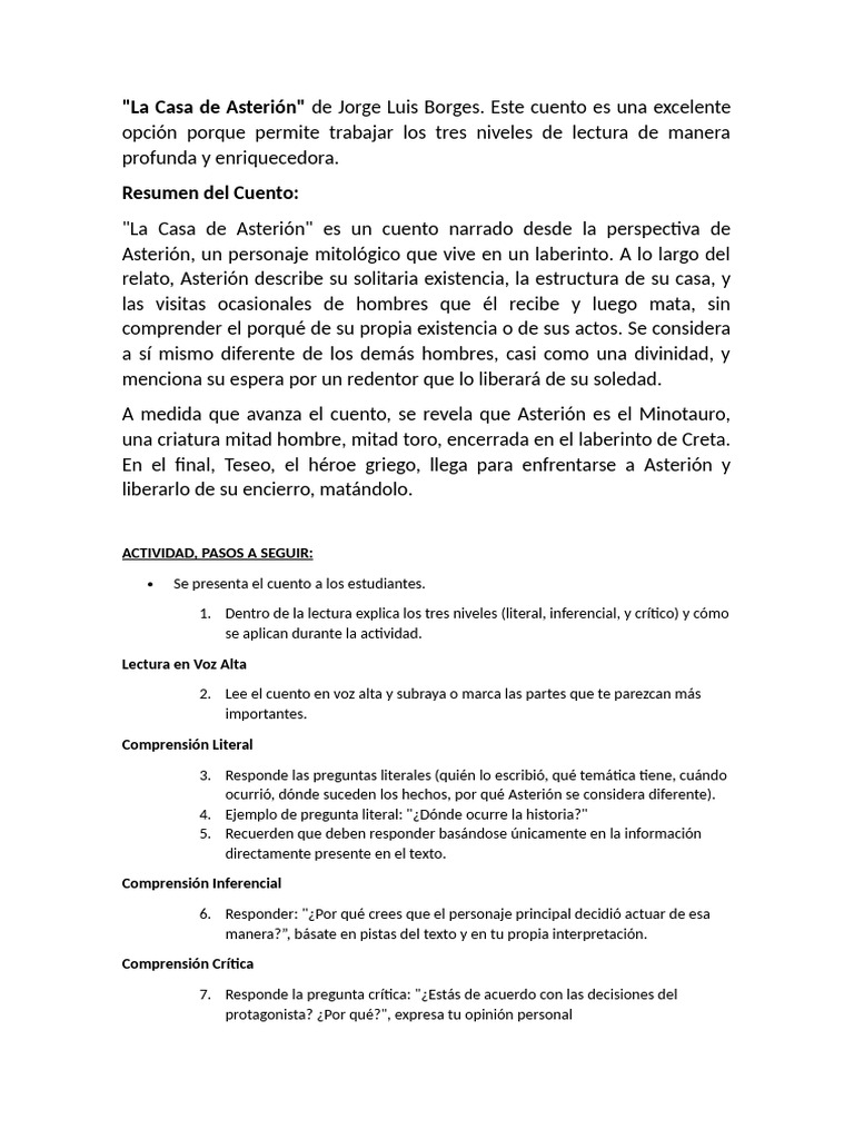 Cuento La Casa de Asterion | PDF