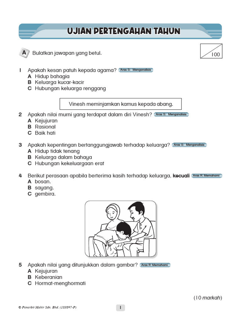 Ujian Pertengahan Tahun MLA PBD Pendidikan Moral Tahun 2 | PDF