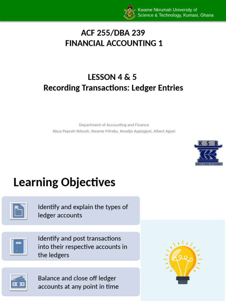 Lesson 4 & 5 - AI - Recording Transactions in Ledger Accounts | PDF ...