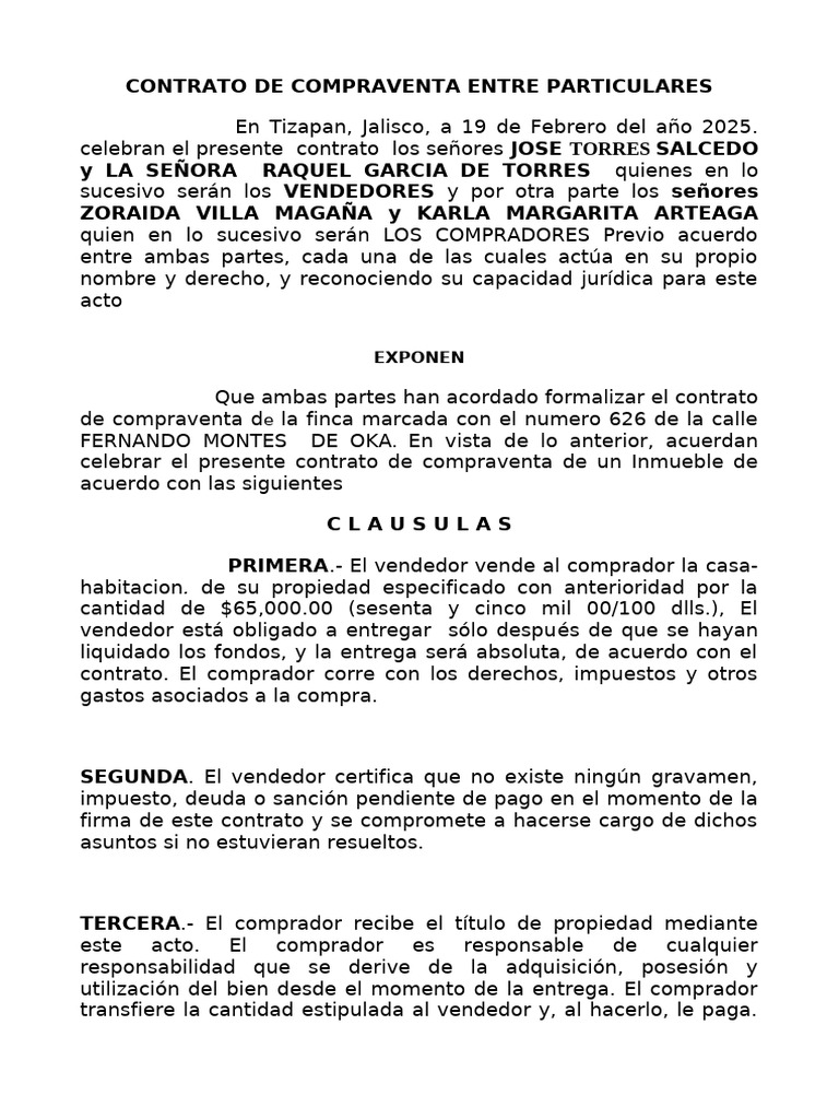 Modelo de Contrato de Compraventa Entre Particulares Word | PDF | Ley ...