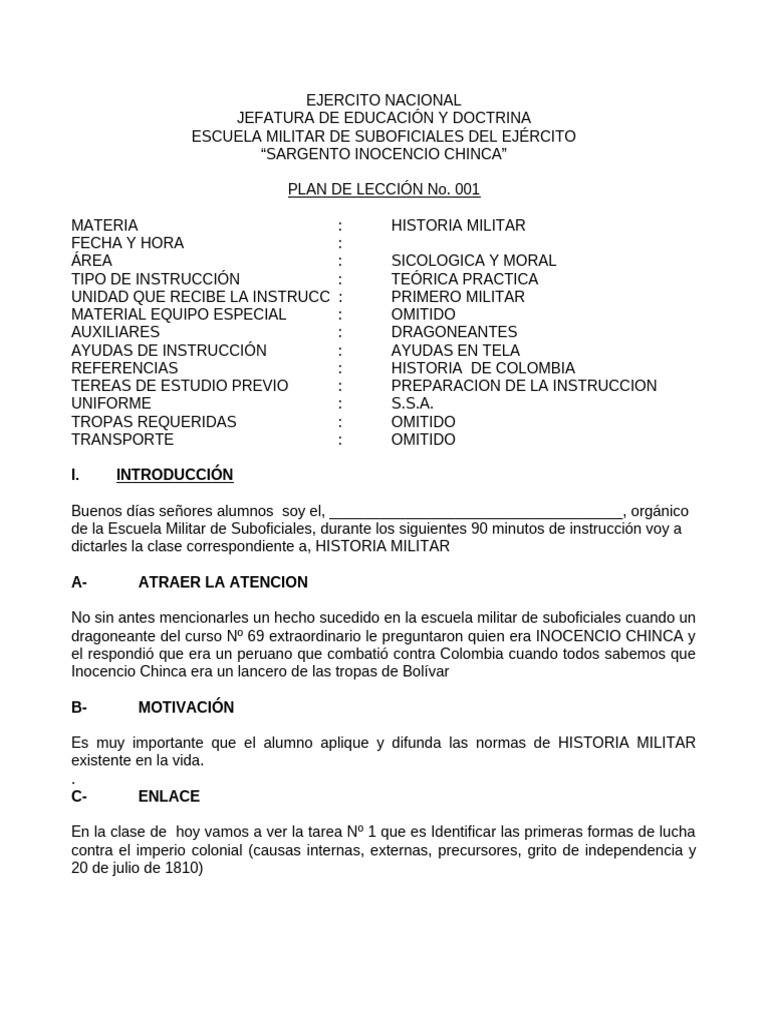 Plan de Leccion - Historia Militar | PDF