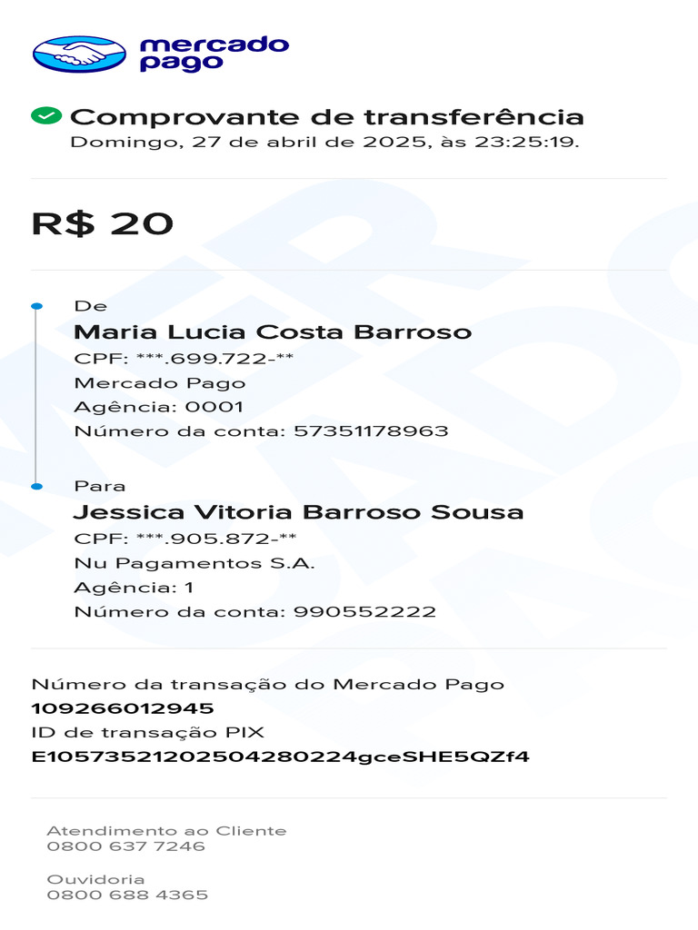 Mercadopago Comprovante 109266012945 | PDF