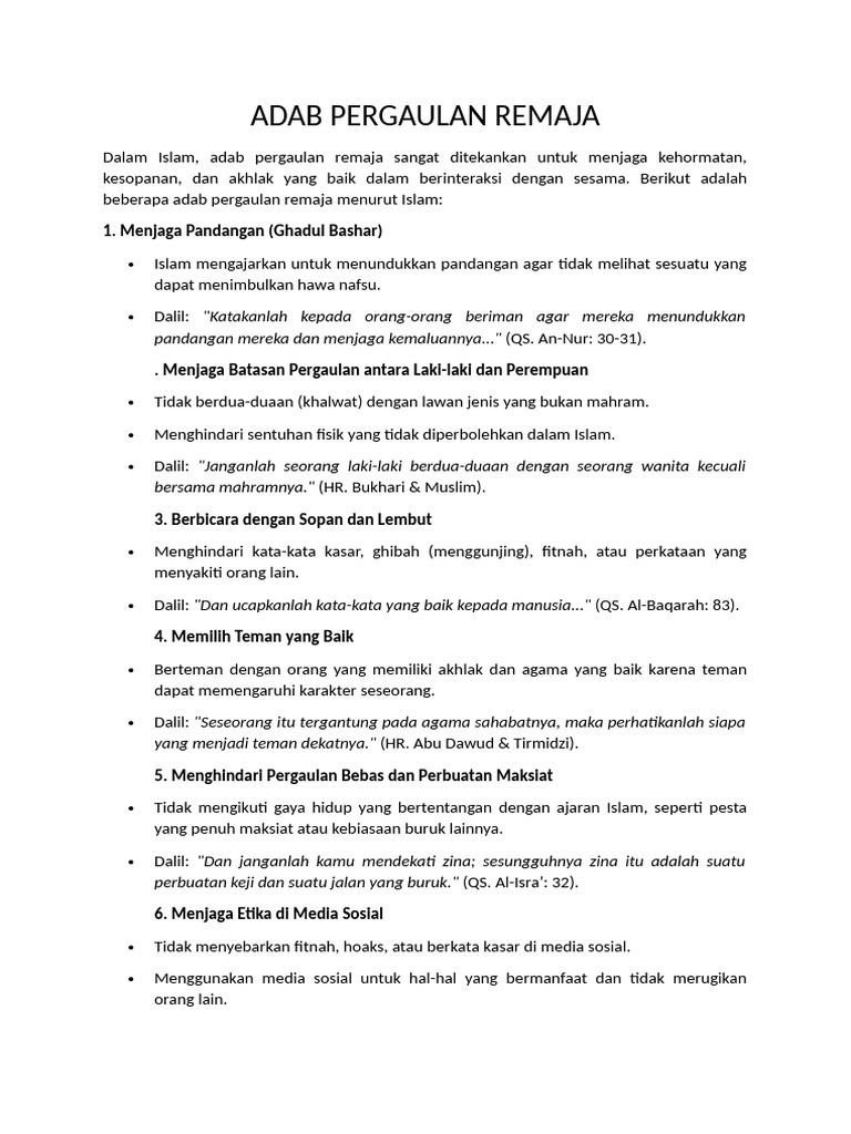 Adab Pergaulan Remaja dalam Islam | PDF