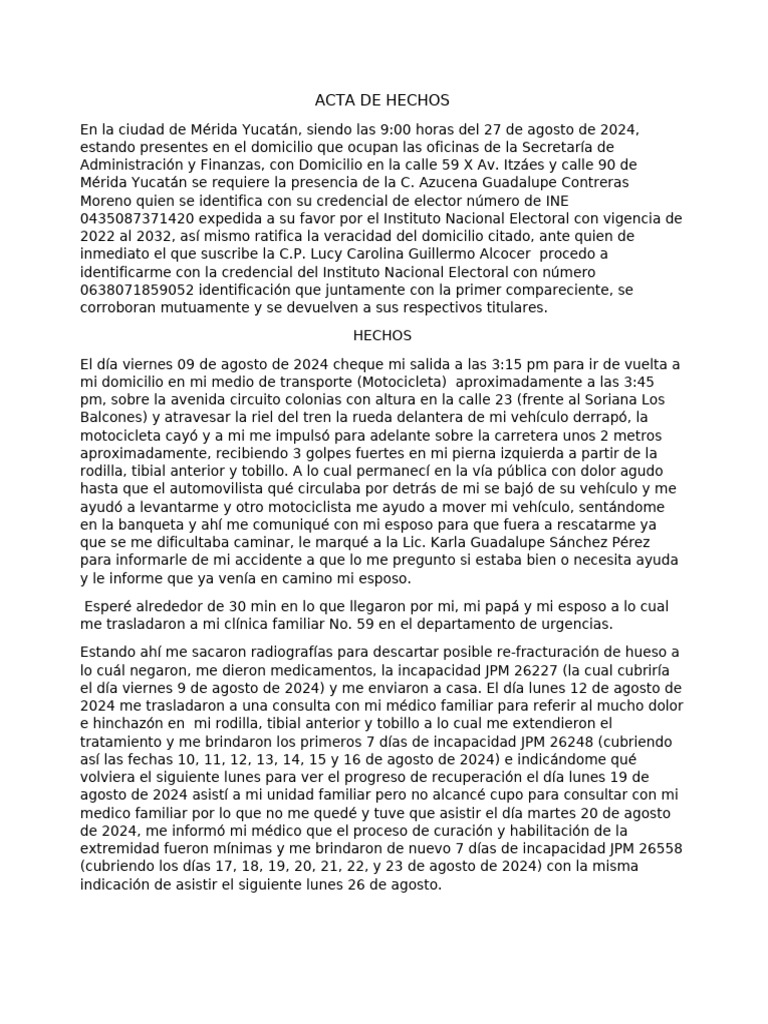 Accidente Azucena motocicleta 3.0 | PDF