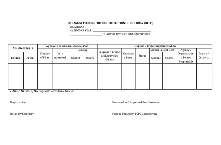 BCPC Quarterly Accomplishment Report - Template | PDF