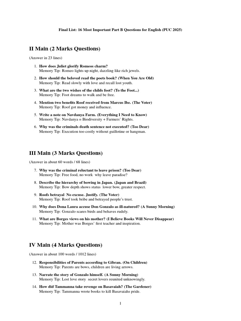 II Main (2 Marks Questions) | PDF