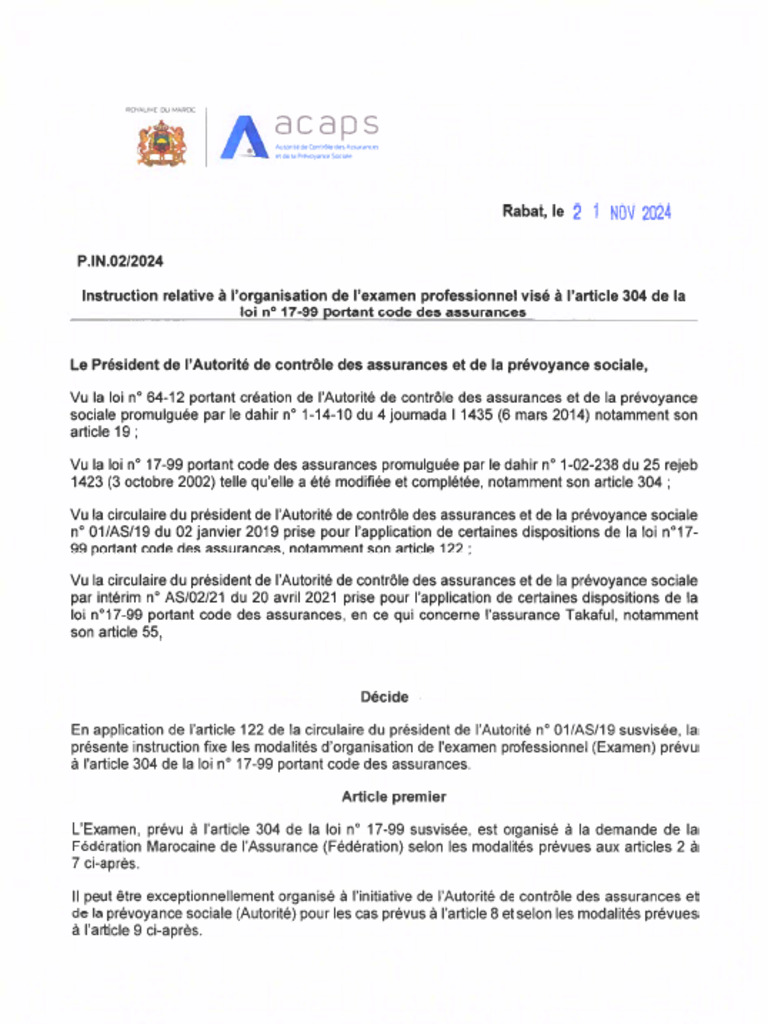 Instruction Ndeg P.in .02-2024 Du 21 Novembre 2024 Relative A Lorganisation de Lexamen ...