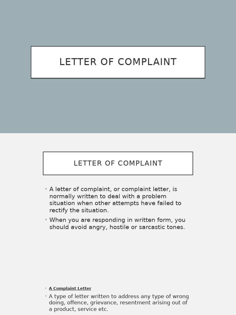 Presentation On Letter of Complaint | PDF