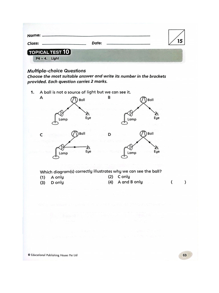P4 Science - Light & Shadows Practice | PDF