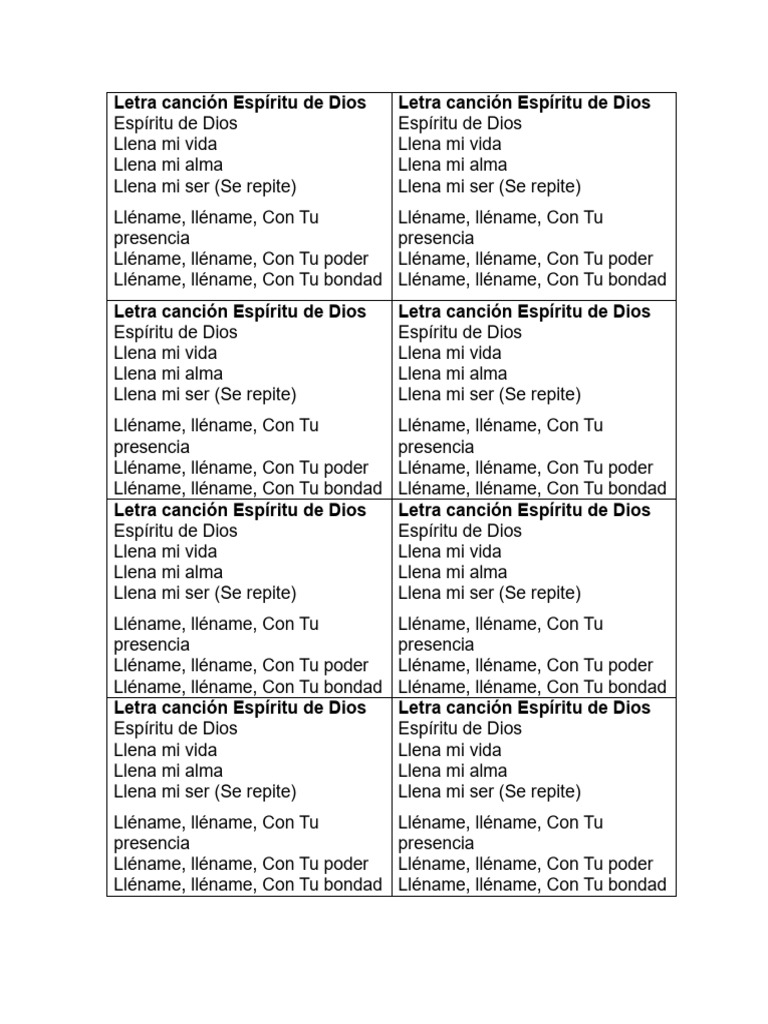 Letra de "Espíritu de Dios" | PDF