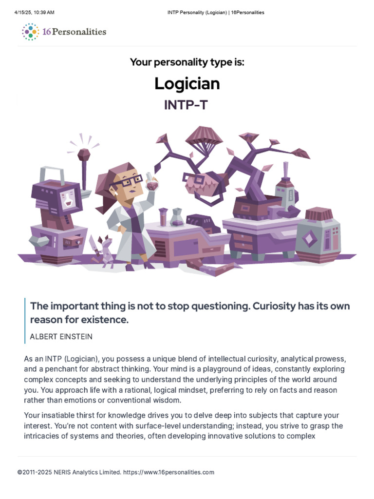 INTP Personality (Logician) - 16personalities | PDF | Psychological Resilience | Thought