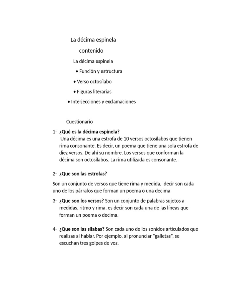 Estructura y ejemplos de la décima espinela | PDF | Rima | Poesía