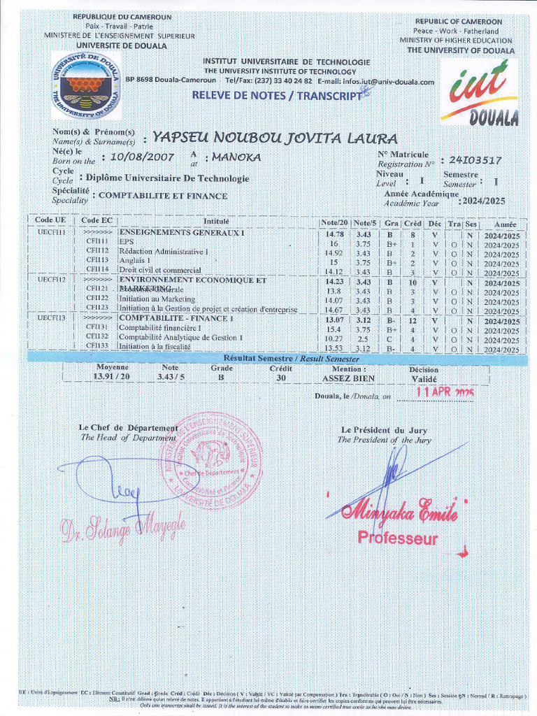 Releve Semestre I Jovita | PDF