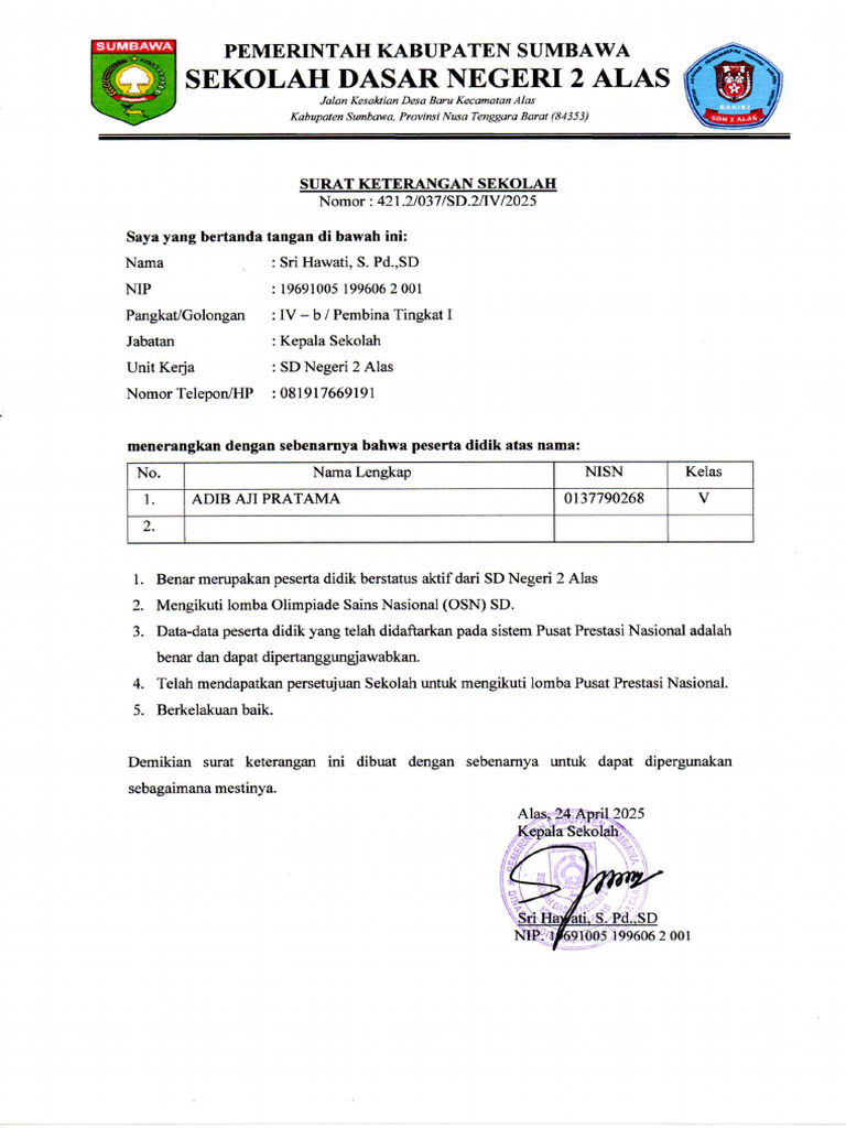Surat Keterangan - Adib Aji Pratama | PDF