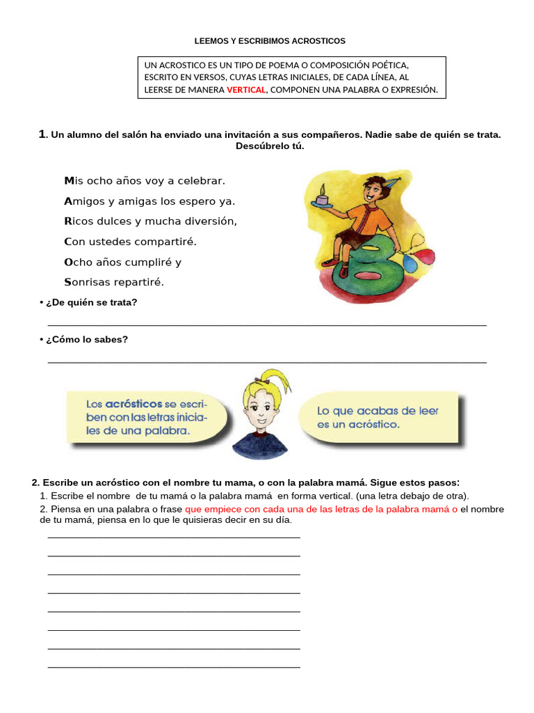 Acrosticos Creativos para Niños | PDF