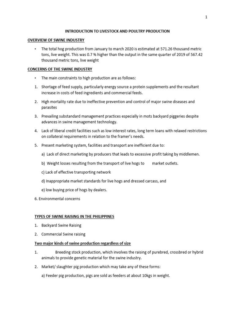 Introduction To Livestock and Poultry Production 1 | PDF | Pig | Weaning