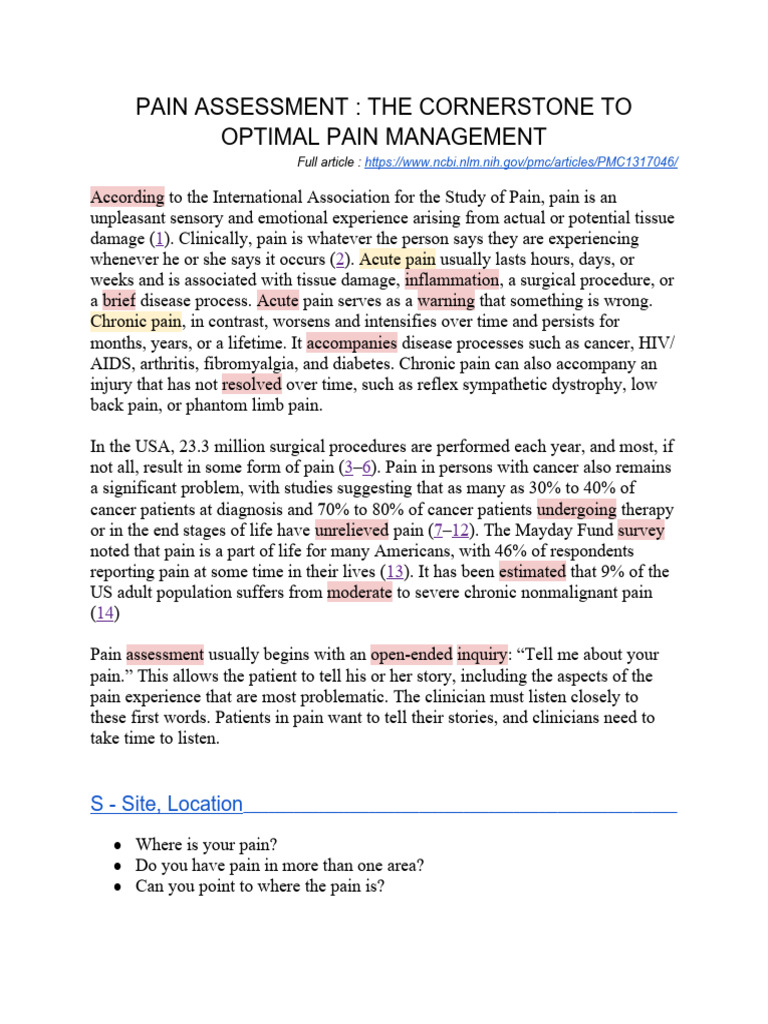 Socrates Pain Assessment | PDF | Pain | Peripheral Neuropathy