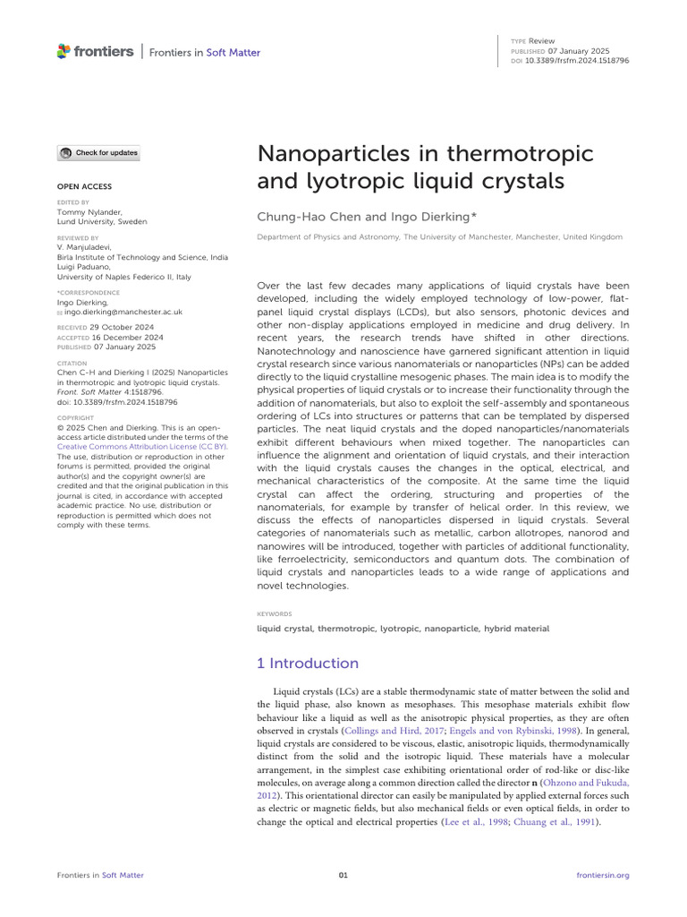 Nanoparticles in Thermotropic and Lyotropic Liquid | PDF | Liquid ...