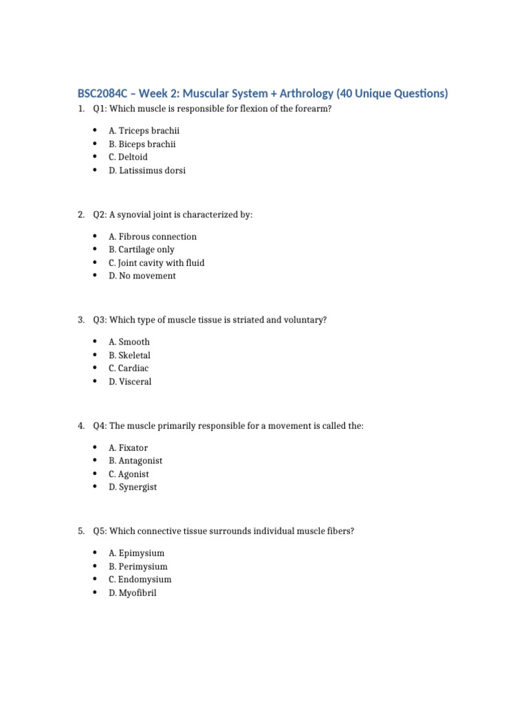 BSC2084C Week2 Questions List View | PDF | Muscle Contraction ...