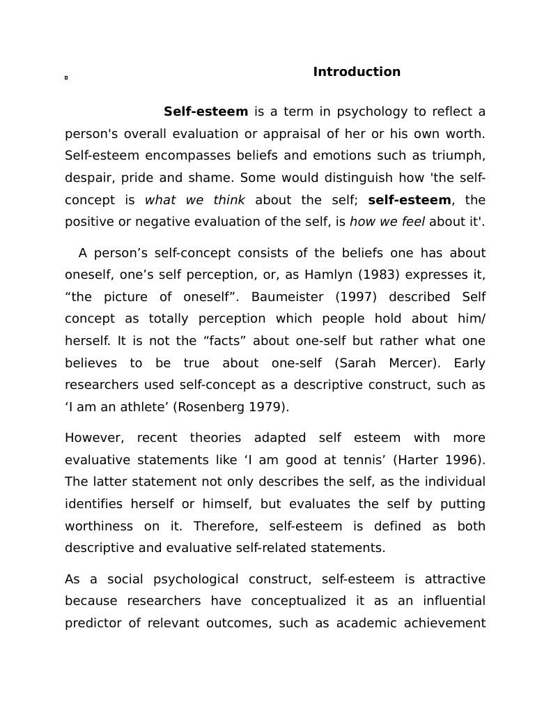 Self Esteem Introduction | PDF | Self Esteem | Mental Health