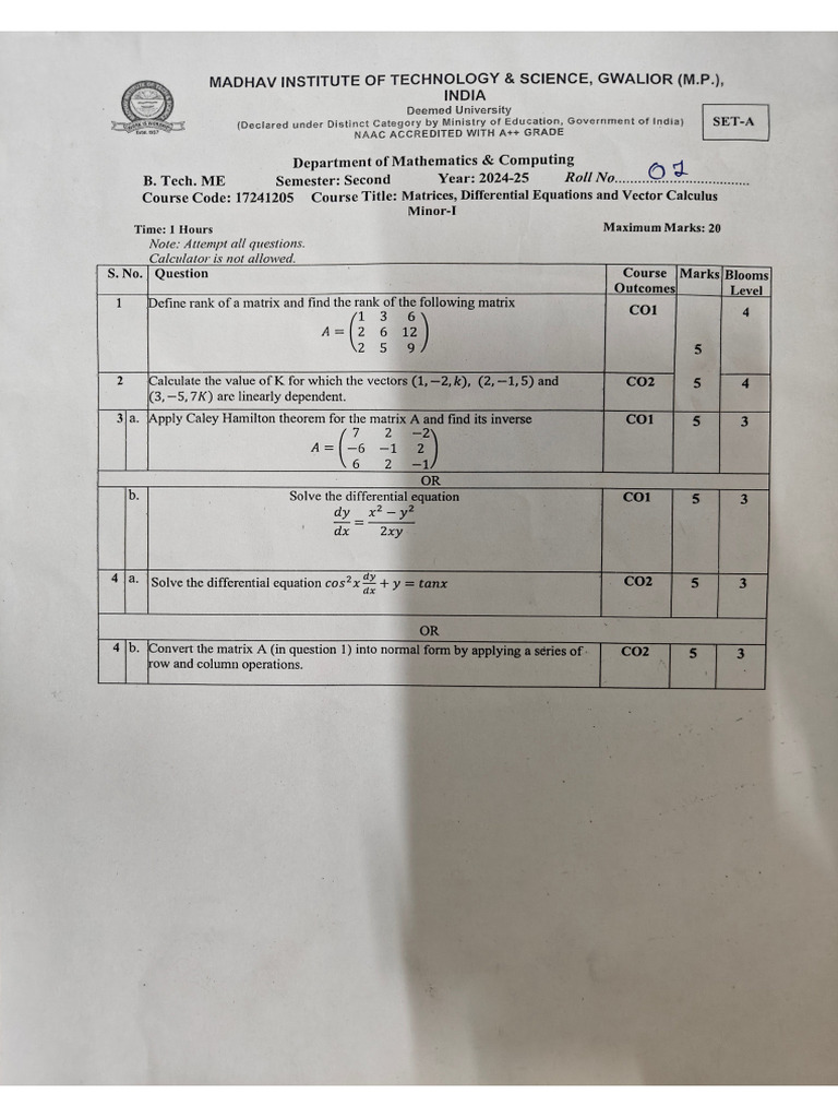 MATHS QUESTION PAPER (SET A+SETB) | PDF