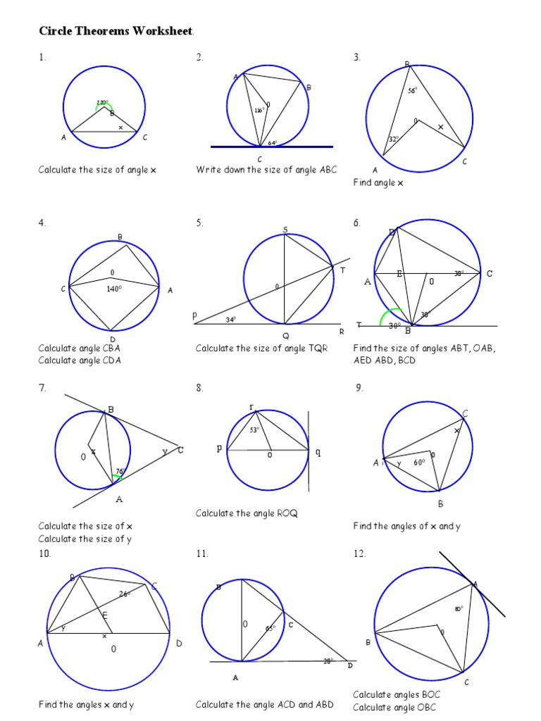 Worksheet Circle Theorems | PDF | Teaching Methods & Materials | Home ...