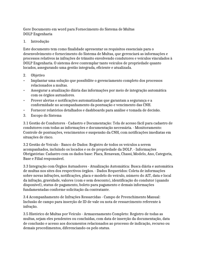 Sistema Multas DOLP Engenharia | PDF