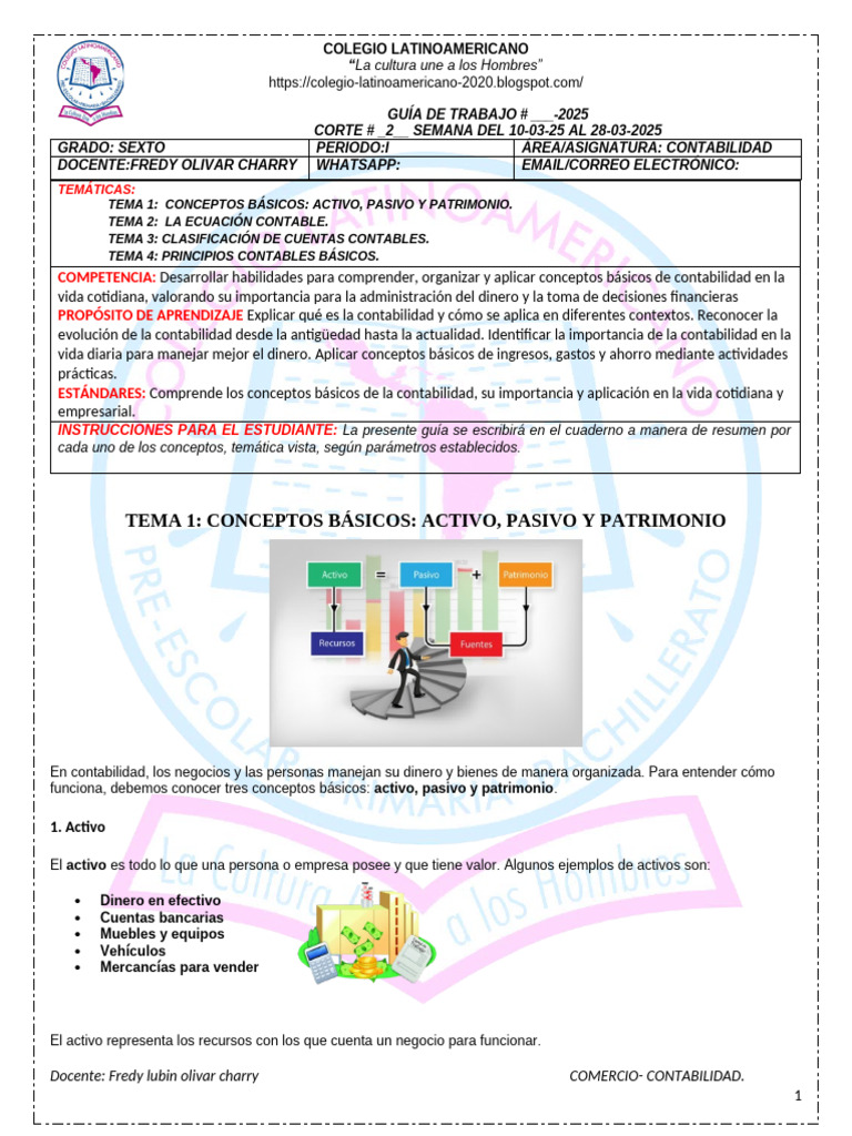 Guía de Trabajo Contabilidad Grado Sexto P1 C2 2025 | PDF | Contabilidad | Economias