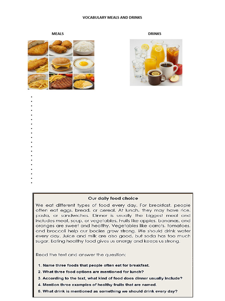 Vocabulary Meals and Drinks 3 | PDF
