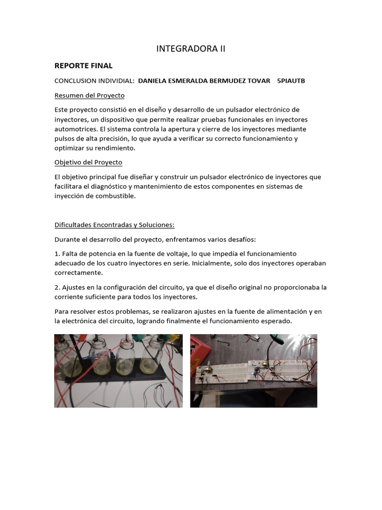 INTEGRADORA II REPORTE FINAL. CONCLUSION | PDF