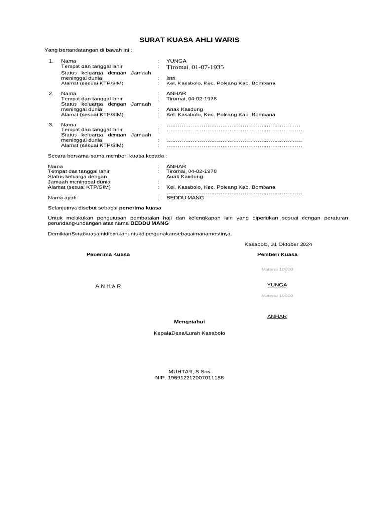 SURAT KUASA AHLI WARIS | PDF