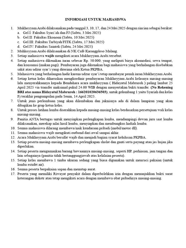 Informasi Mukhoyyam Arobi, Juknis Lomba, Rundown Acara, Teknis ...